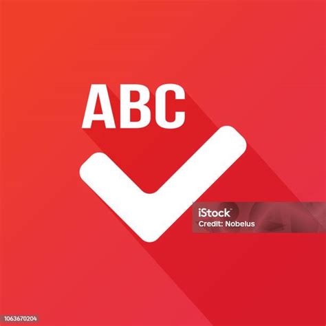 맞춤법 검사 아이콘입니다 평면 디자인 스타일 현대 그림입니다 붉은 색 바탕에 고립 편평한 긴 그림자 아이콘입니다 평면 디자인 요소 0명에 대한 스톡 벡터 아트 및 기타