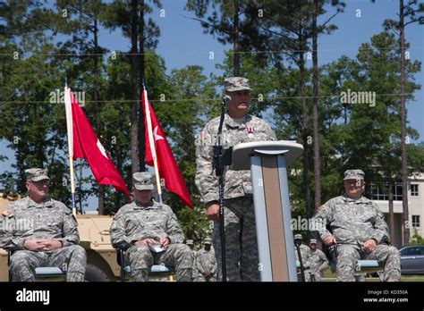 U S Army Col Charles Moore Takes To The Podium To Address Soldiers From The 59th Troop Command