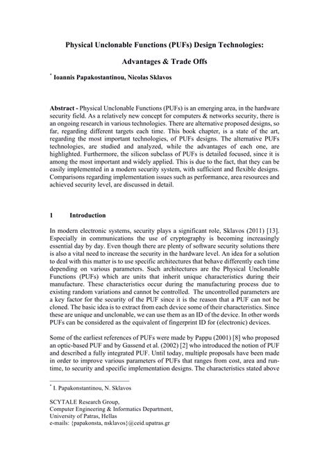 Pdf Physical Unclonable Functions Pufs Design Technologies