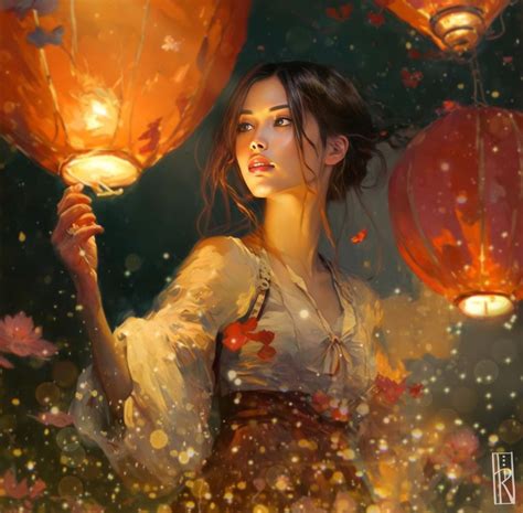 Праздник фонарей Midjourney красивые картинки нейронные сети Isis Ray арт девушки