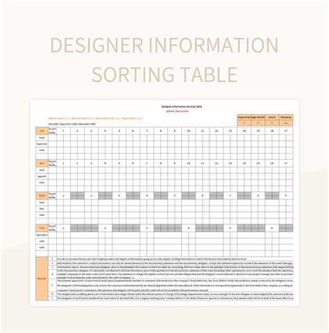 Free Designer Information Sorting Table Templates For Google Sheets And Microsoft Excel Slidesdocs