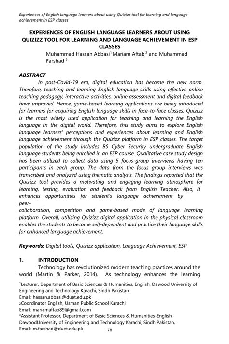 pdf experiences of english language learners about using quizizz tool
