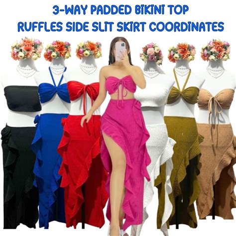 [onhand] 3 Way Bikini Top Halter Bandeau Tube Ruffles Skirt Summer Beach Outfit Coordinates