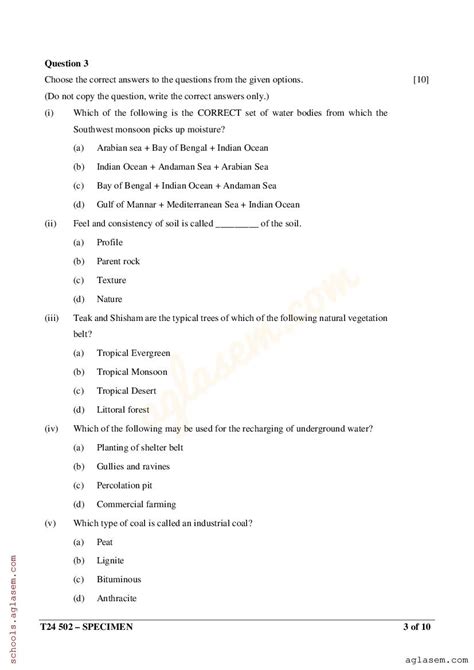 Icse Class 10 Geography Specimen Paper 2024 Pdf