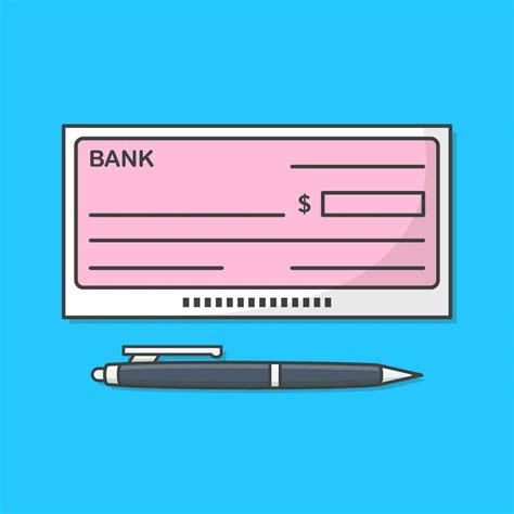 Bank Check Or Bank Cheque With Pen Vector Icon Illustration Blank