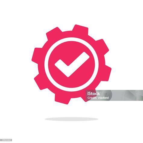 업데이트 설정 완료 시 확인 표시가 있는 기어 아이콘 또는 톱니 바퀴 체크 표시가 실행됨에 따라 그래픽 픽토그램 격리 디지털 설치 공사 승인 피니언 톱니바퀴 이미지 변경