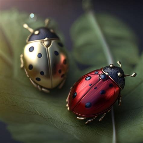Dos Mariquitas Están En Una Hoja Y Una De Ellas Tiene Un Color Rojo Y