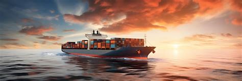 Premium Ai Image Container Ship On Ocean Business Logistic Import Export Transport Front View