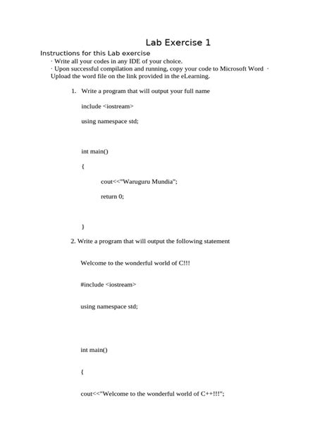 Lab Exercise 1 Introductiion To Programming Pdf Computers