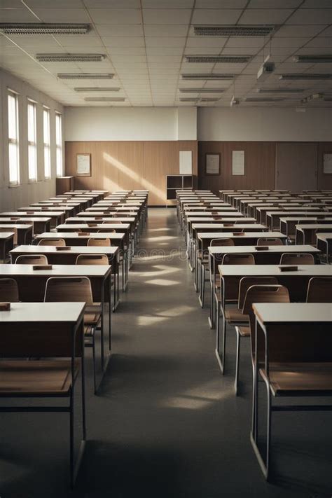A School Interior An Empty Classroom Featuring Rows Of Desks Stock Illustration Illustration