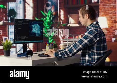 Admin Using Computer In Home Office For Artificial Intelligence