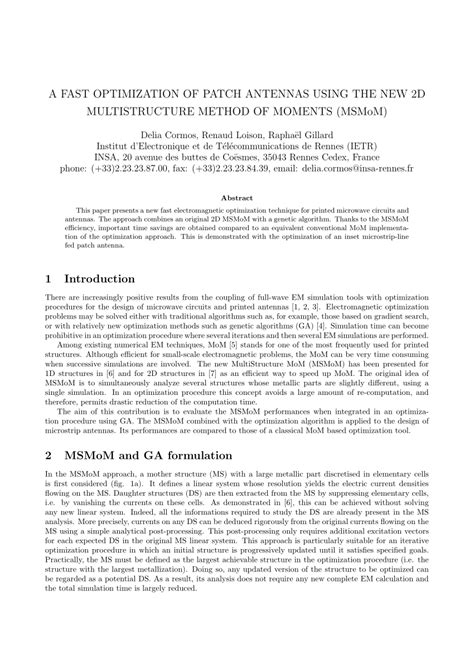 pdf a fast optimization of patch antennas using the new 2d