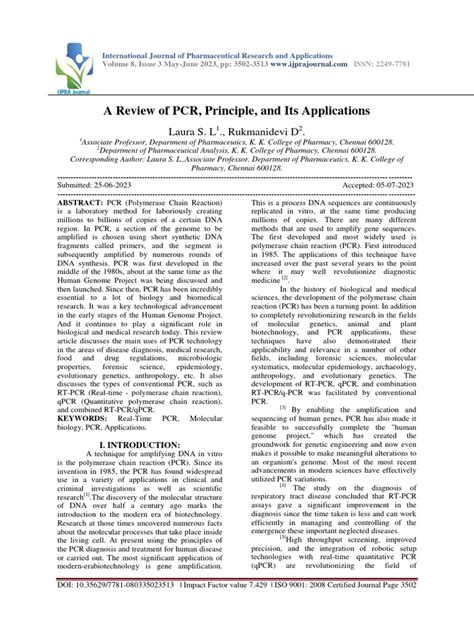 A Review Of Pcr Principle And Its Applications Pdf Polymerase Chain Reaction Real Time