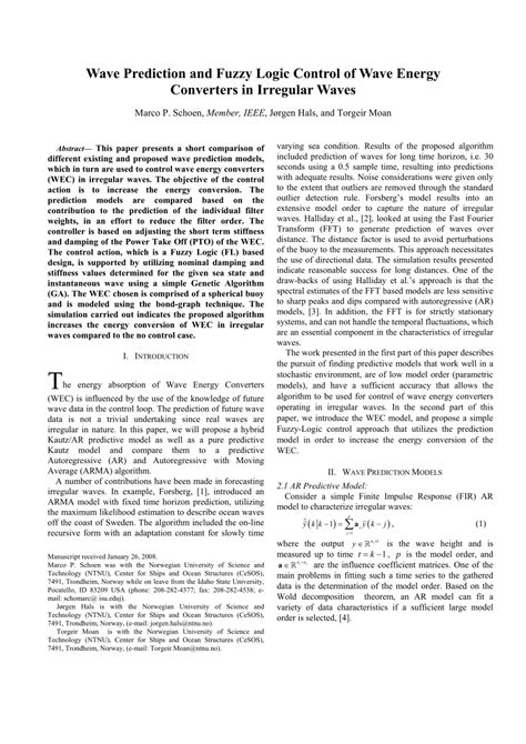 Pdf Wave Prediction And Fuzzy Logic Control Of Wave Energy Converters