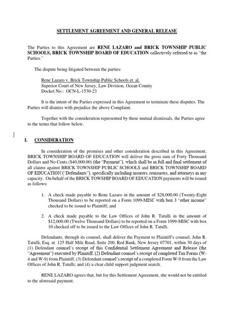 Settlement Agreement Lazaro Vs Brick Schools Pdf Settlement