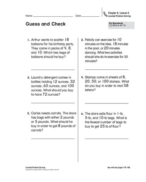 guess and check lesson plans and worksheets lesson planet