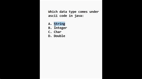 Which Data Type Comes Under Ascii Code In Java Youtube Shorts