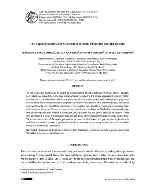 Pdf The Exponentiated Power Generalized Weibull Properties And Applications