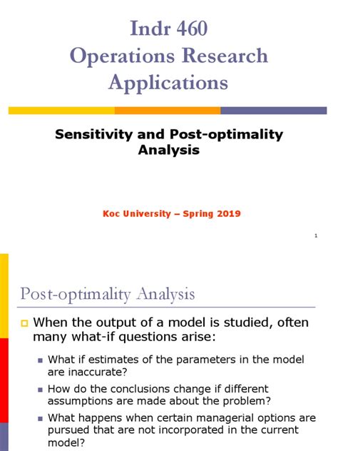 Indr 460 Operations Research Applications Sensitivity And Post