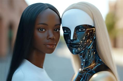 Advanced Robotics Cybernetic Empowerment And Cognitive Computing African Woman And Android