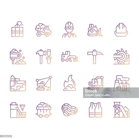 coal mining pixel perfect gradient linear vector icons set stock