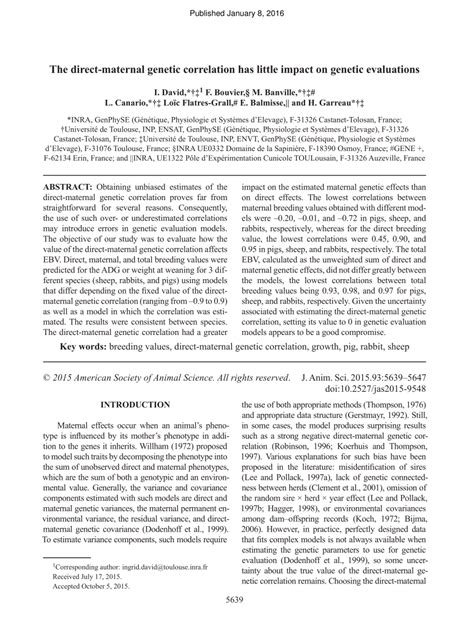 Pdf The Direct Maternal Genetic Correlation Has Little Impact On