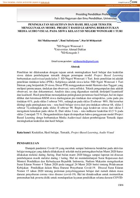 Pdf Peningkatan Keaktifan Dan Hasil Belajar Tematik Menggunakan Model Project Based Learning