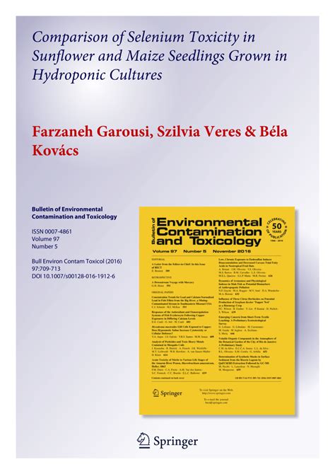 Pdf Comparison Of Selenium Toxicity In Sunflower And Maize Seedlings Grown In Hydroponic Cultures