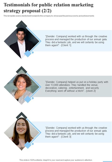 Testimonials For Public Relation Marketing Strategy Proposal One Pager
