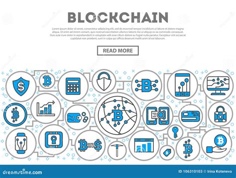 Blockchain Network Linear Style Infographics Stock Vector