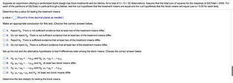 Solved Suppose An Experiment Utilizing A Randomized Block Chegg