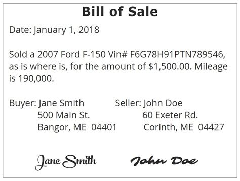 Bills Of Sale Corinth ME