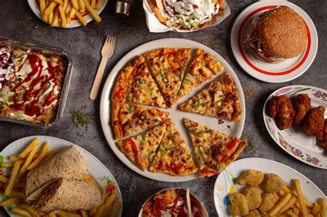 Premium Photo Top View On Varieties Of Street Food Dishes