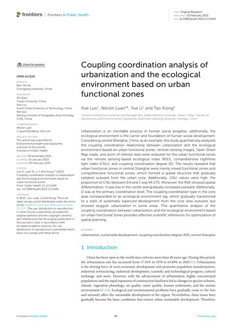 Pdf Coupling Coordination Analysis Of Urbanization And The Ecological Environment Based On