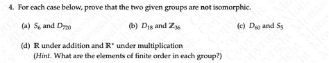 solved for each case below prove that the two given groups are not