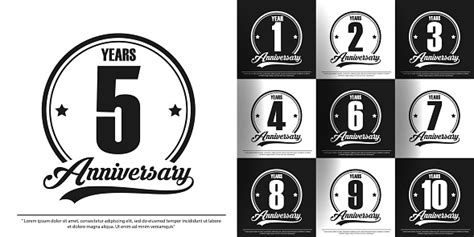 110주년 기념 엠블럼 세트 흑백 기념일 로고 스탬프 격리 웹 포스터 소책자 전단지 전단지 인사말 및 초대 카드를위한 템플릿 디자인 One Year Anniversary에