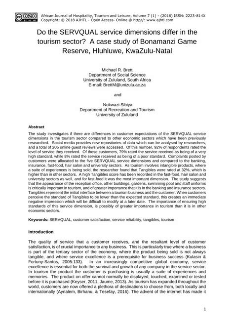 PDF Do The SERVQUAL Service Dimensions Differ In The Tourism The SERVQUAL Model Is A Well