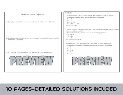 Direct And Inverse Proportion Word Problems Worksheet With Solutions Teaching Resources