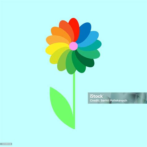 Ilustración De Flor De Dibujos Animados Multicolor Fondo Azul
