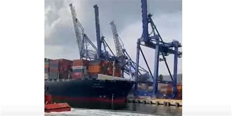 Out Of Control Container Ship Crashes Into Three Cranes Tradewinds