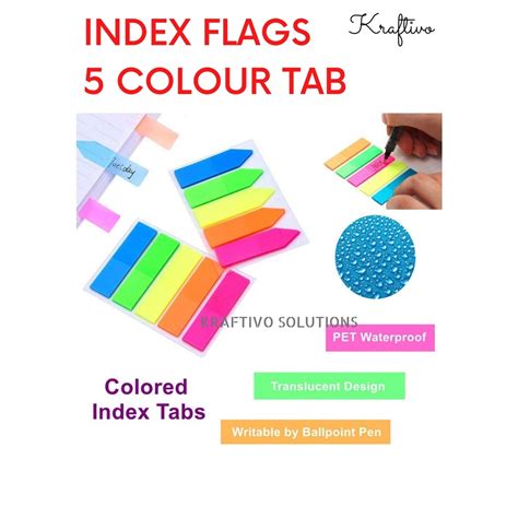 Index Flags 5 Colours Sticky Pet Plastic 5 Tab Index Flags Arrow Index Strip Index