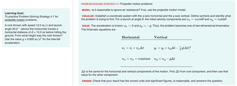 Solved PROBLEM SOLVING STRATEGY Projectile Motion Chegg Com