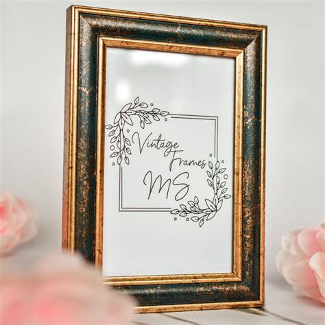 Elegant Vintage Wood Frame Gold And Dark Blue Color Vintage Style