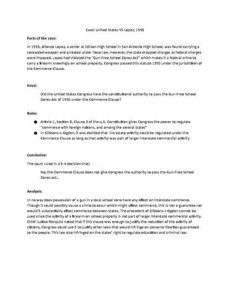 Us V Lopez Xxxxxxxxxx Case United States Vs Lopez 1995 Facts Of The Case In 1995 Alfonzo