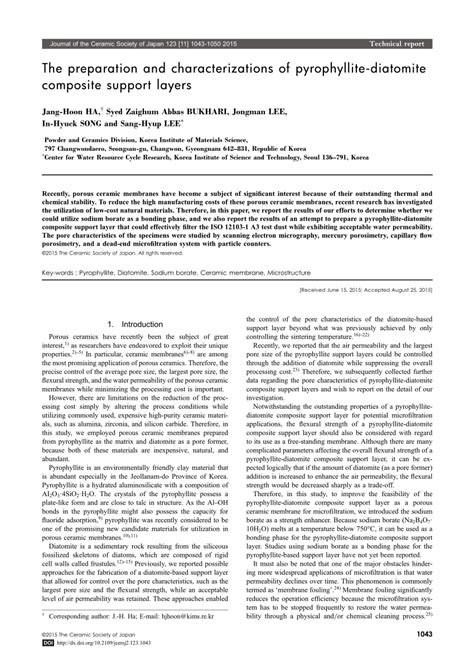 Pdf The Preparation And Characterizations Of Pyrophyllite Diatomite