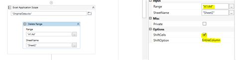 how to delete first column on a addition on new column robot uipath