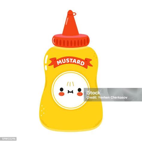 귀여운 재미있는 겨자 캐릭터 벡터 손으로 그린 만화 카와이 캐릭터 일러스트 레이 션 아이콘 흰색 배경에 고립되어 있습니다 병 캐릭터 개념의 겨자 개념에 대한 스톡 벡터 아트
