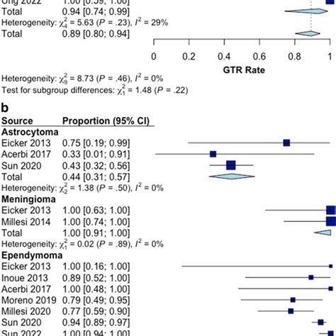 Forest Plots Showing Gross Total Resection Proportions With Subgroup