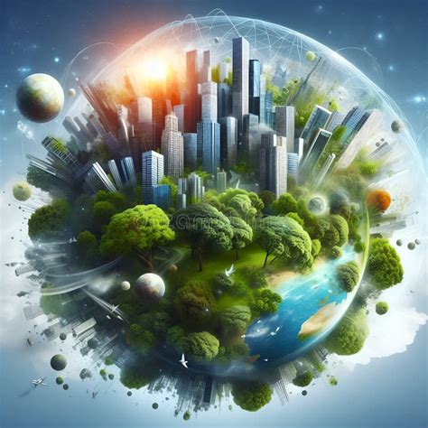 A Surreal Depiction Of A Globe Blending Nature And Urban Life Stock Illustration Illustration