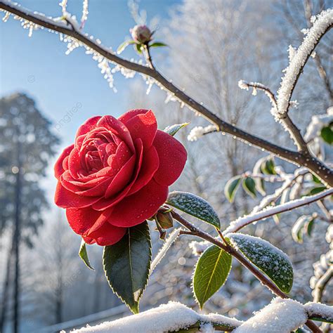 Ren Rose In Winter With Snow Background Snow Winter Rose Background Image And Wallpaper For